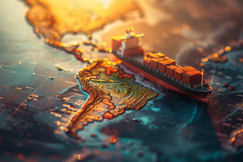 Cargo Container Ship Model Over the World Map. Shipownersip, Wealth ...