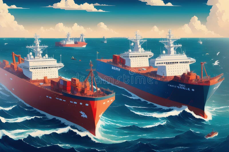 Cargo Container Ship through the Ocean Waves Crashing Cargo ...