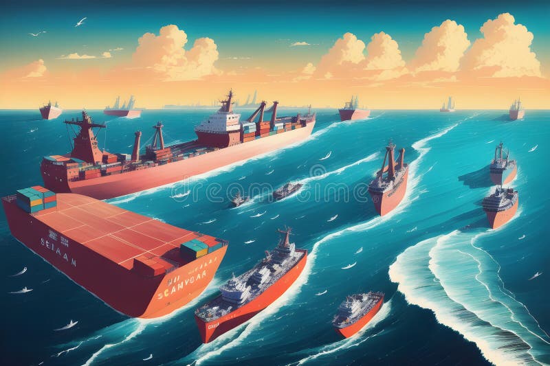 Cargo Container Ship through the Ocean Waves Crashing Cargo ...