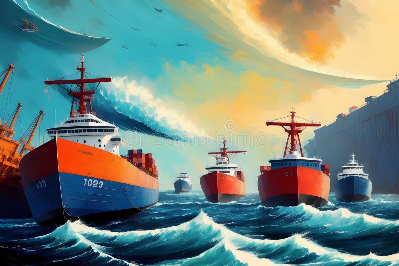 Cargo Container Ship through the Ocean Waves Crashing Cargo ...