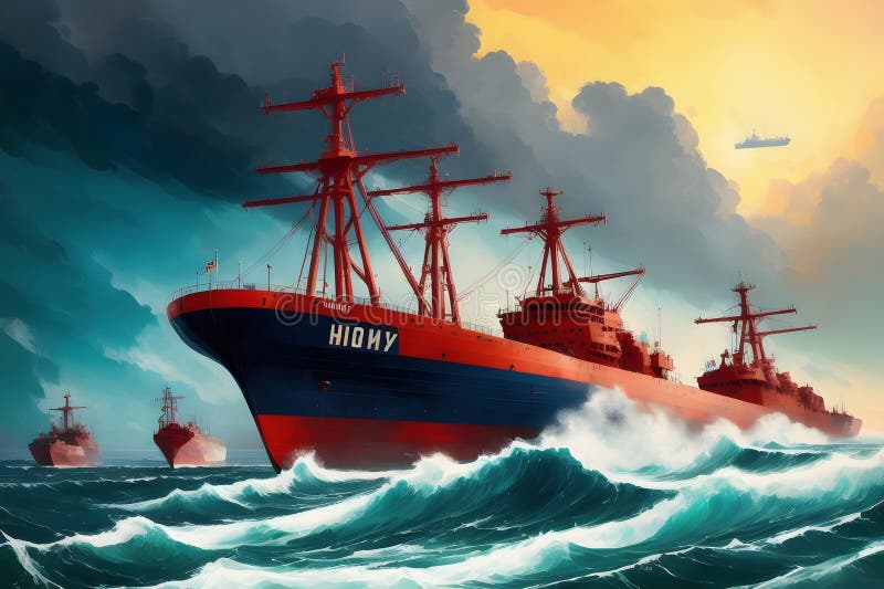 Cargo Container Ship through the Ocean Waves Crashing Cargo ...