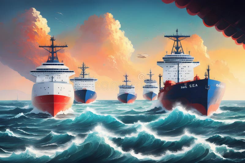 Cargo Container Ship through the Ocean Waves Crashing Cargo ...