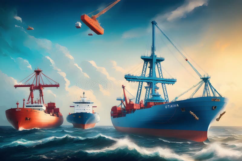 Cargo Container Ship through the Ocean Waves Crashing Cargo ...