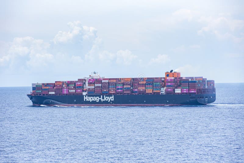 Cargo Container Ship Owned by Hapag-Lloyd, Sailing through the Ocean ...
