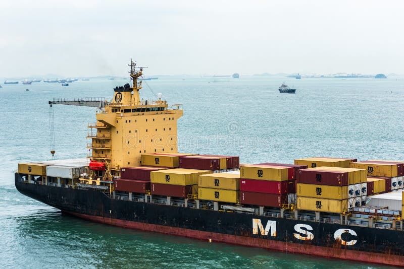 Cargo Container Ship Owned by MSC, Departing from Singapore. Editorial ...