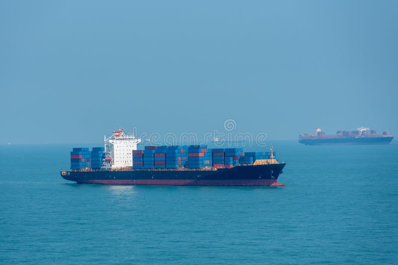 Cargo Container Ship Sailing through Blue, Calm Ocean. Editorial Image ...