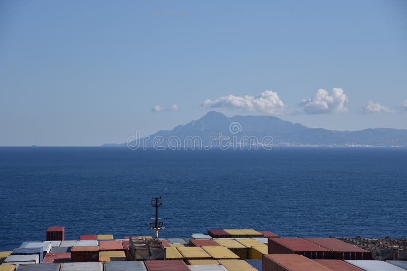 Cargo Container Ship Sailing through the Calm Sea. Stock Image - Image ...