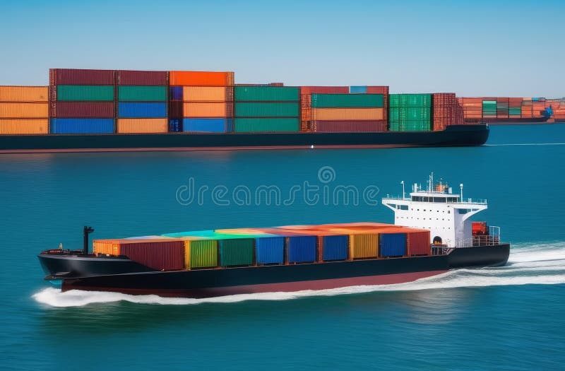 Cargo Container Ship Sailing in Clear Blue Waters with Colorful ...