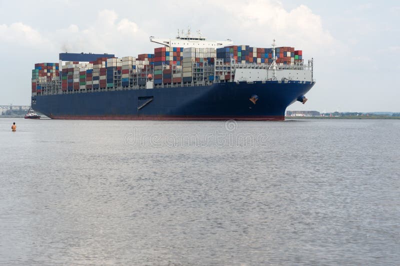 Cargo Container Ship Sailing on the River Stock Image - Image of ...