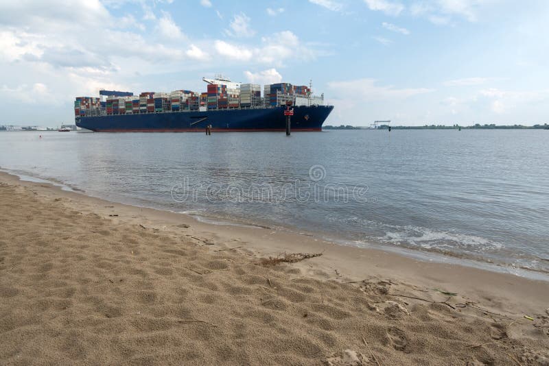Cargo Container Ship Sailing on the River Stock Photo - Image of heavy ...
