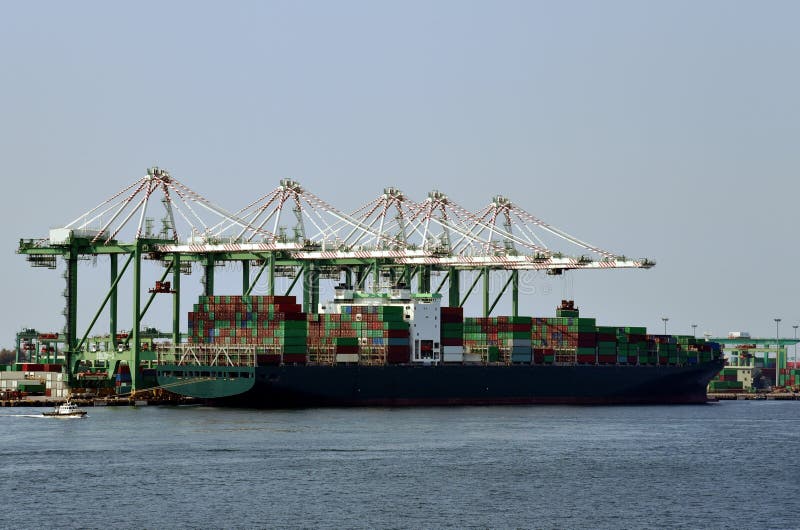Cargo Container Ship in the Container Terminal. Stock Photo - Image of ...