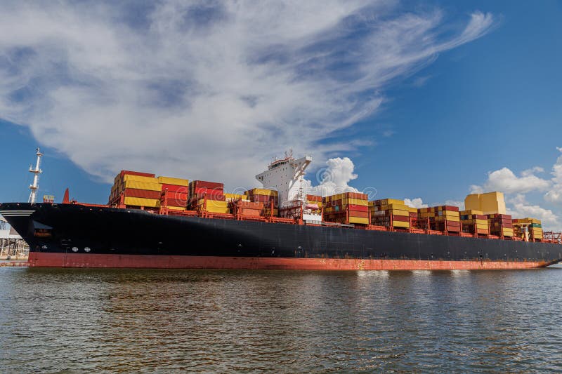 Cargo Container Ship, Cargo Vessel Ship Carrying Container and Running ...