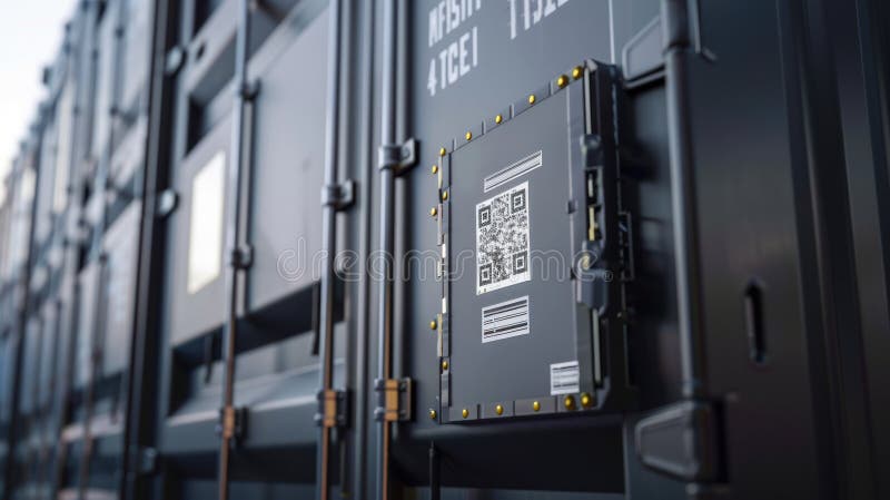 A Cargo Container with Shipping Labels and Barcodes, Highlighting Stock ...