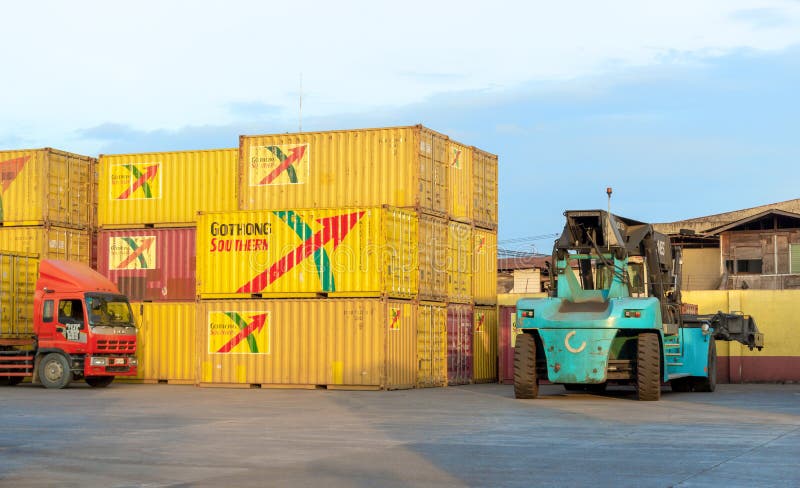 Cargo Container Stack in Port Editorial Image - Image of industry, dock ...