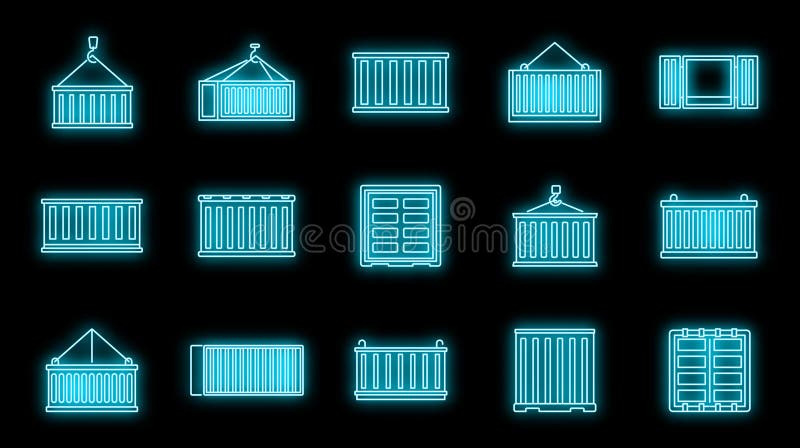 Cargo Container Storage Icons Set Vector Neon Stock Illustration ...