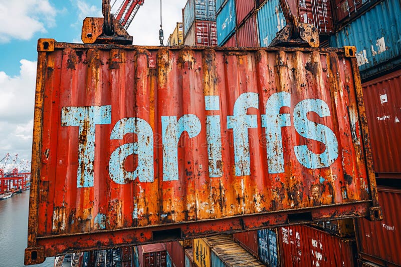Cargo Container with Tariffs Text Stock Photo - Image of word, metal ...