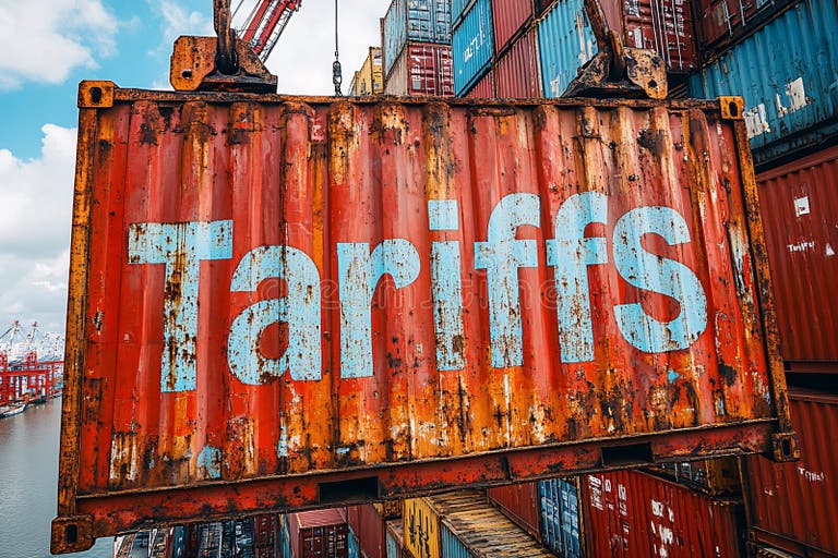 Cargo Container with Tariffs Text Stock Photo - Image of word, metal ...