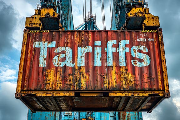 Cargo Container with Tariffs Text Stock Photo - Image of orange ...