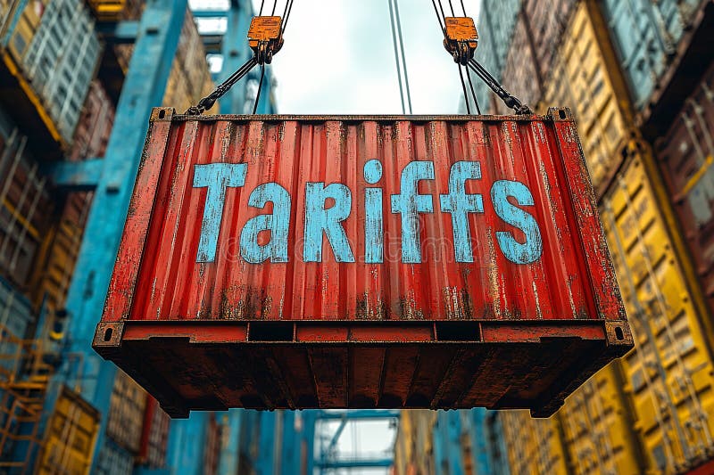 Cargo Container with Tariffs Text Stock Image - Image of supply, orange ...
