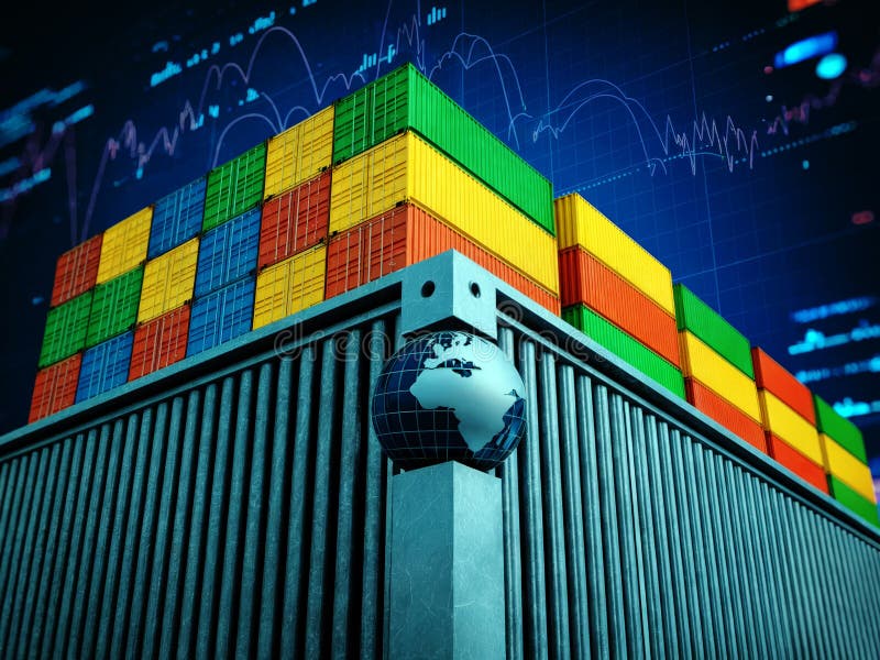 Cargo Container Terminal with Digital Data Overlay Stock Illustration ...