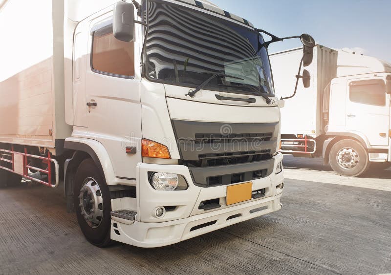 Cargo Container Truck at a Parking. Freight Truck Transportation. Stock ...