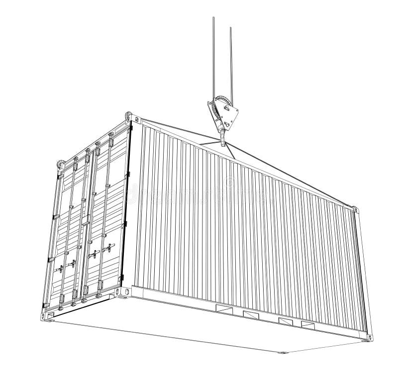 Cargo Container Hanging on Hook of Crane Stock Vector - Illustration of ...