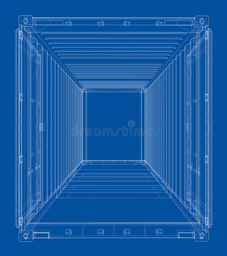 Cargo Container. Wire-frame Style Stock Illustration - Illustration of ...