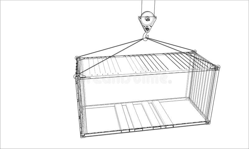 Cargo Container. Wire-frame Style Stock Illustration - Illustration of ...