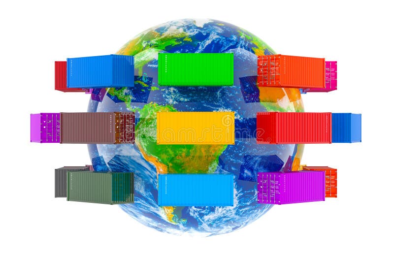 Cargo Containers Around the Earth Globe. Global Cargo Shipping and ...