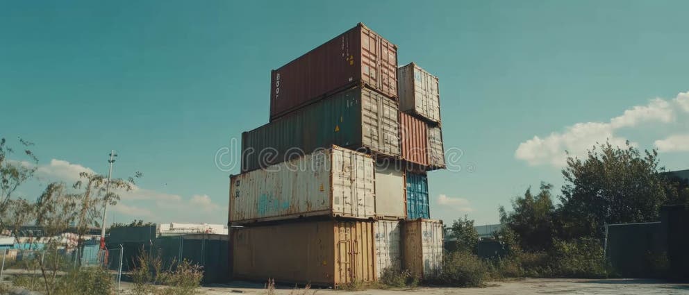 Cargo Containers Being Unloaded at Shipping Facility during Clear ...