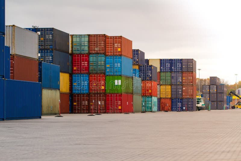 Cargo Containers. Cargo Container Yard. Stack of Freight Containers at ...