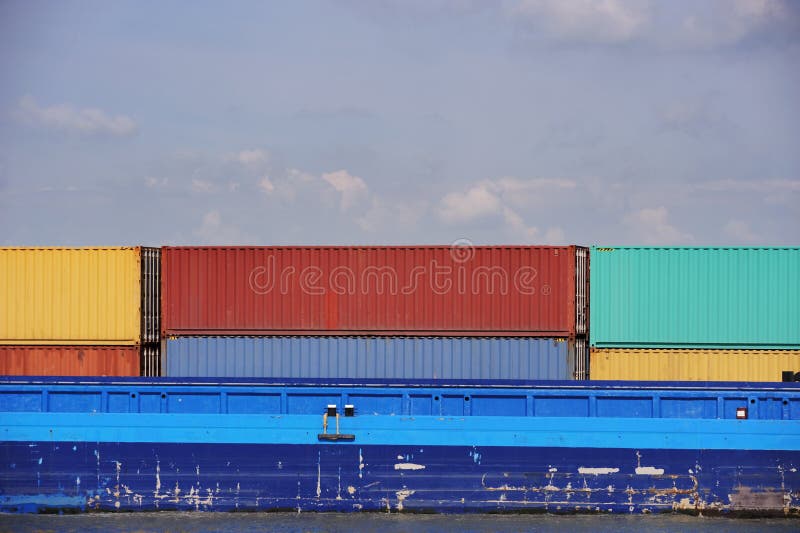 Stacked Containers On Deck Of A Container Ship. Stock Photo - Image of ...