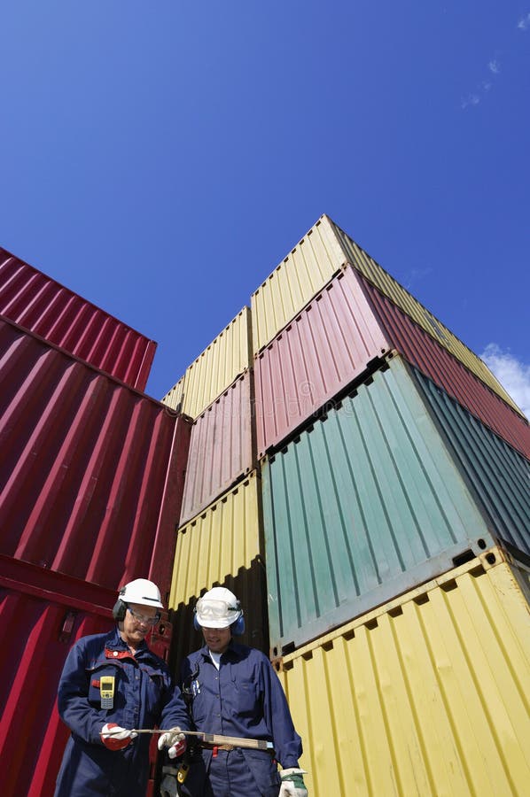 Shipping Containers and Dock Workers Stock Image - Image of export ...