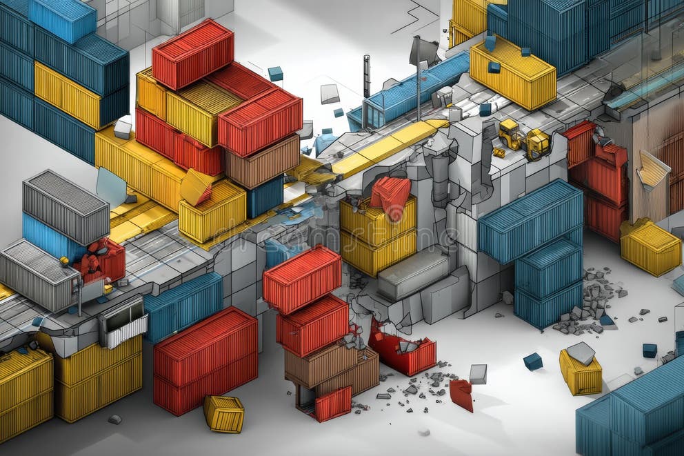 Trade Route Map Disintegrating with Cargo Containers Scattered in ...
