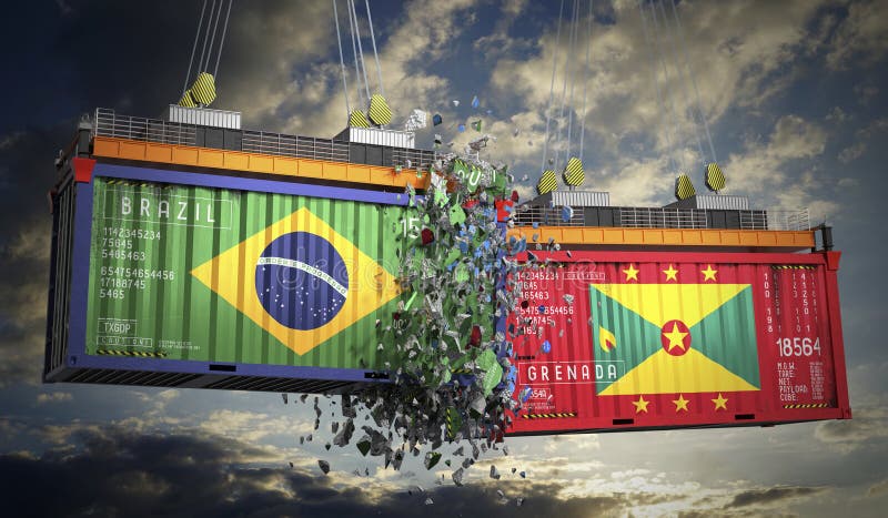 Cargo Containers with Flags of Brazil and Grenada Stock Illustration ...