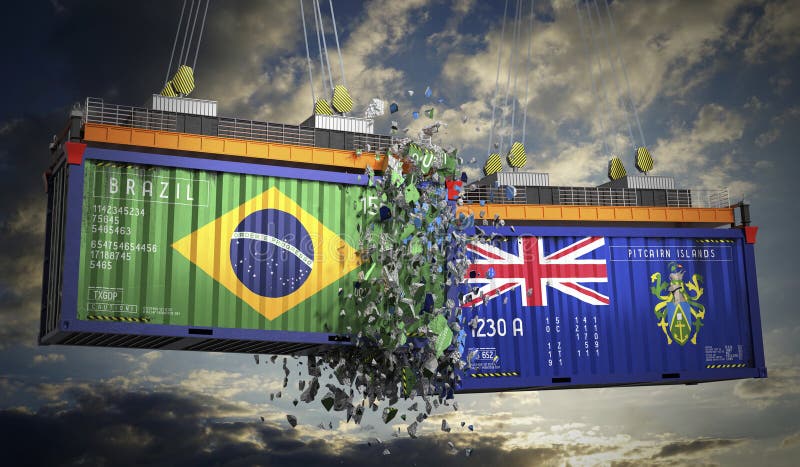 Cargo Containers with Flags of Brazil and Pitcairn Islands Stock ...