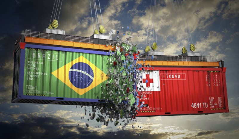 Cargo Containers with Flags of Brazil and Tonga Stock Illustration ...