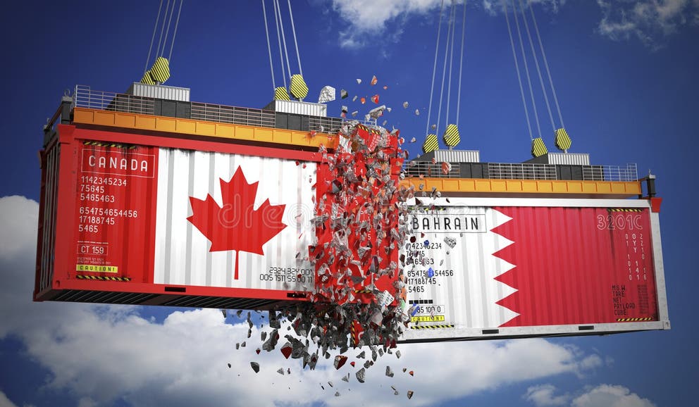 Cargo Containers with Flags of Canada and Bahrain Stock Illustration - Illustration of terminal ...