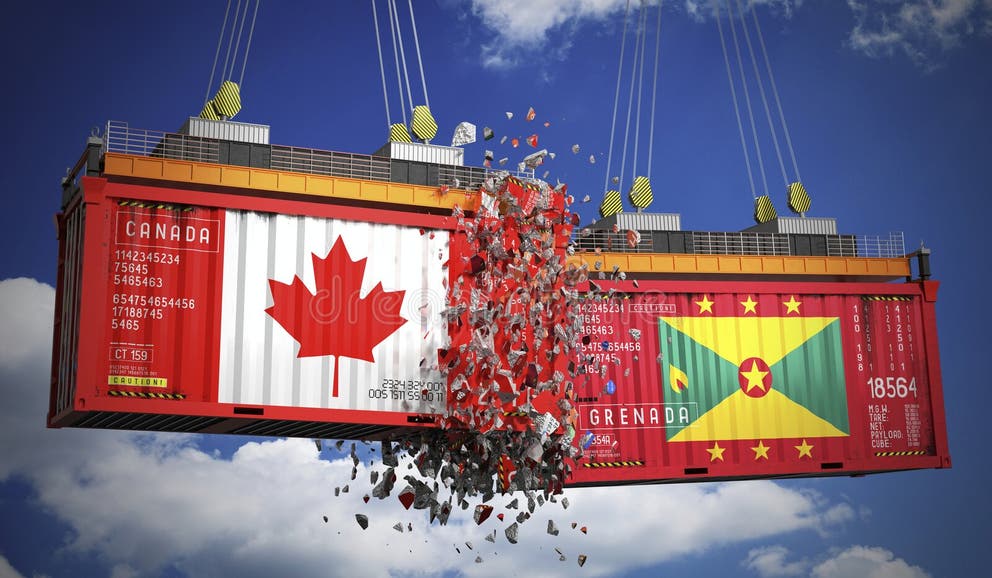 Cargo Containers with Flags of Canada and Grenada Stock Illustration ...