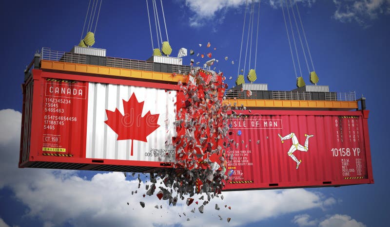 Cargo Containers with Flags of Canada and Isle of Man Stock ...