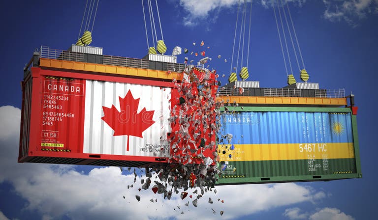 Cargo Containers with Flags of Canada and Rwanda Stock Illustration ...