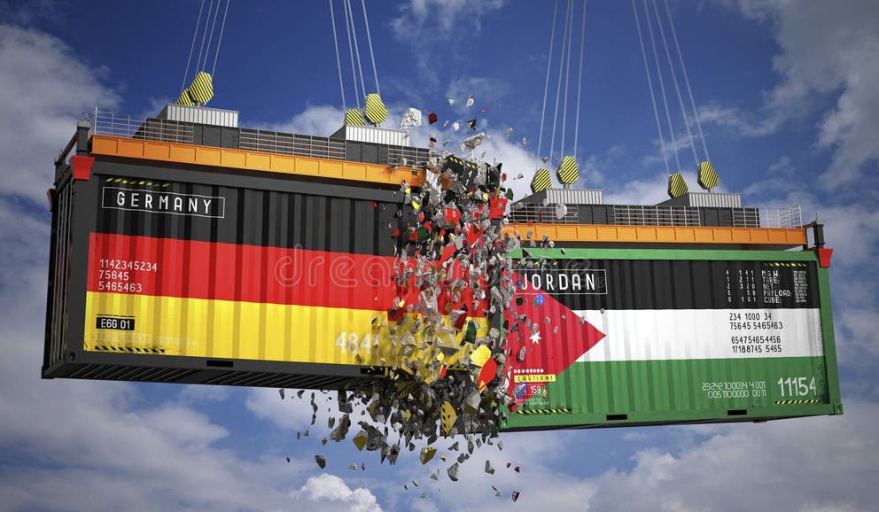 Cargo Containers with Flags of Germany and Jordan Stock Illustration ...