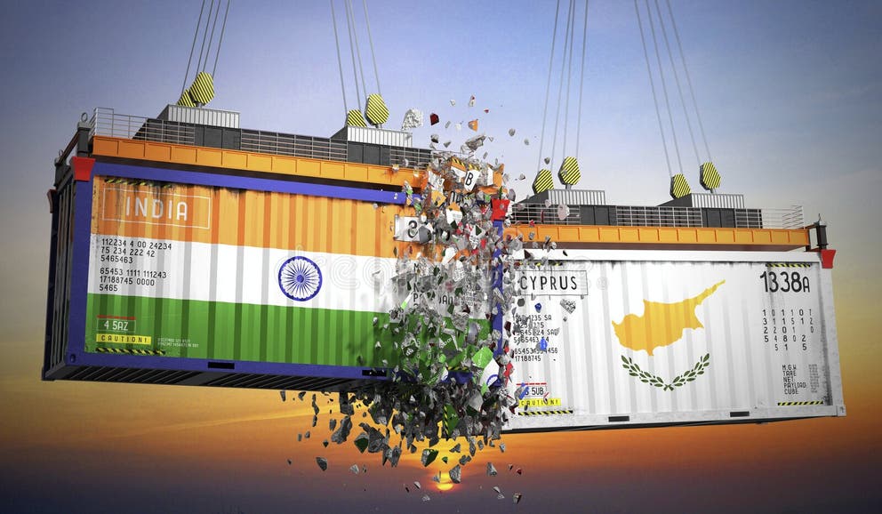 Cargo Containers with Flags of India and Cyprus Stock Illustration ...
