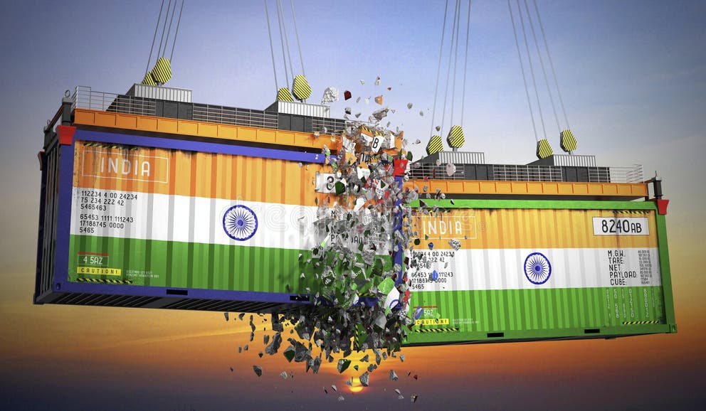 Cargo Containers with Flags of India and India Stock Illustration ...