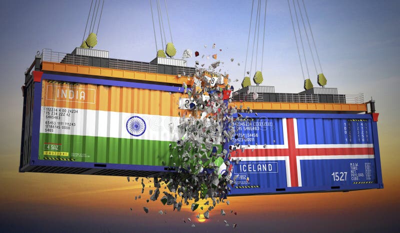 Cargo Containers with Flags of India and Iceland Stock Illustration ...