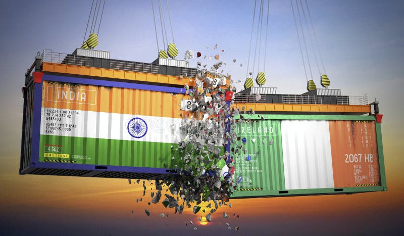 Cargo Containers with Flags of India and Ireland Stock Illustration ...