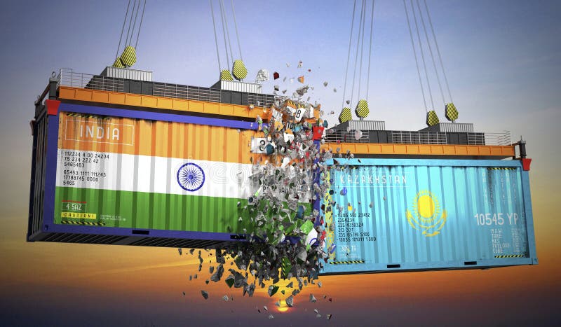 Cargo Containers with Flags of India and Kazakhstan Stock Illustration ...