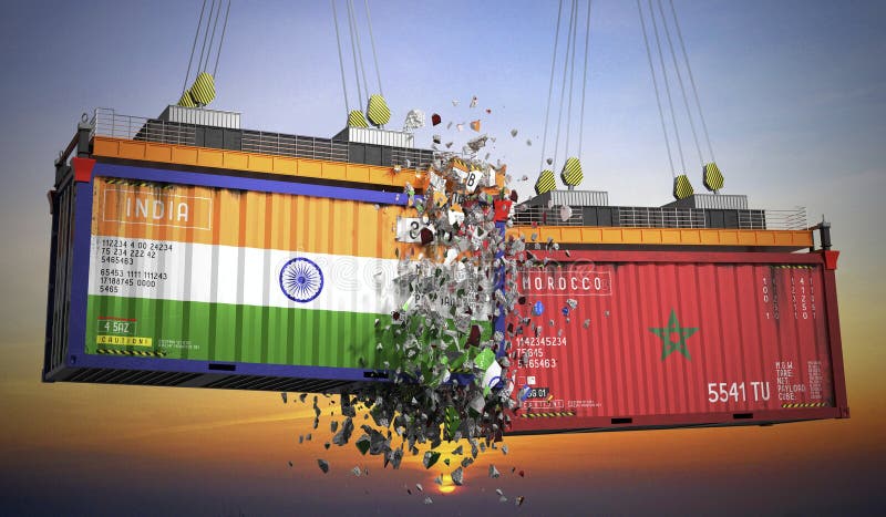 Cargo Containers with Flags of India and Morocco Stock Illustration ...