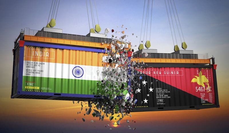 Cargo Containers with Flags of India and Papua New Guinea Stock ...