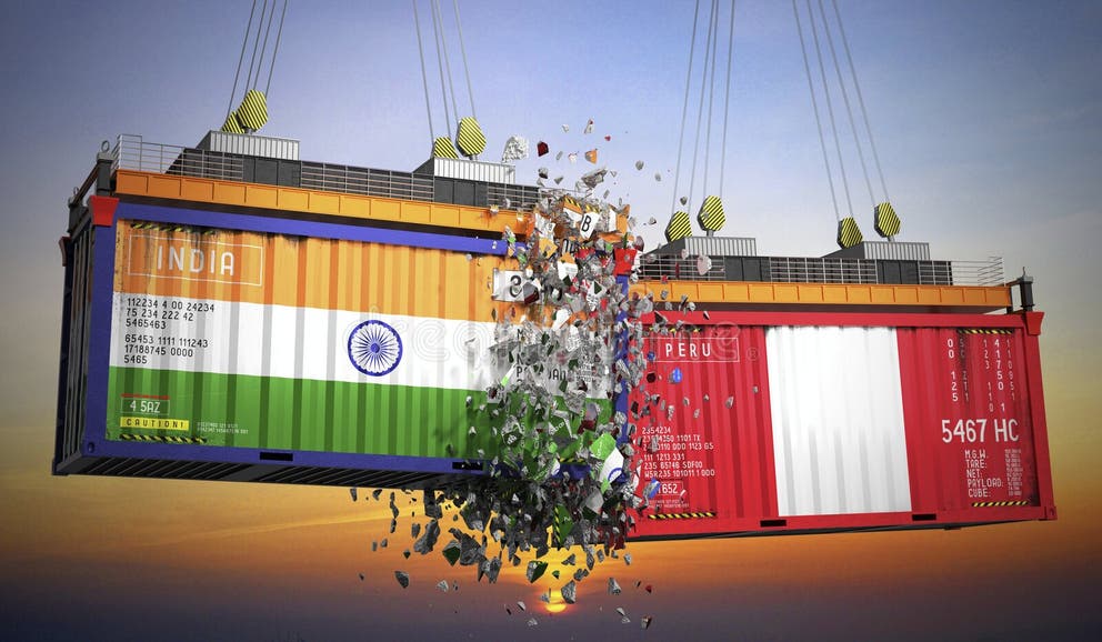 Cargo Containers with Flags of India and Peru Stock Illustration ...